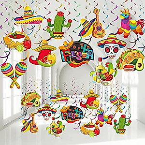 Sepamoon 51 Pcs Mexican Fiesta Hanging Swirl Decorations Cinco De Mayo Party Supplies Taco Twosday Bout a Birthday Theme Ceiling Decoration Boys Girls Shower