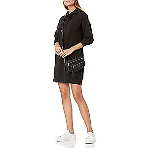 The Drop Women's Iona Long Sleeve Hooded Mini Sweatshirt Dress, Black, M