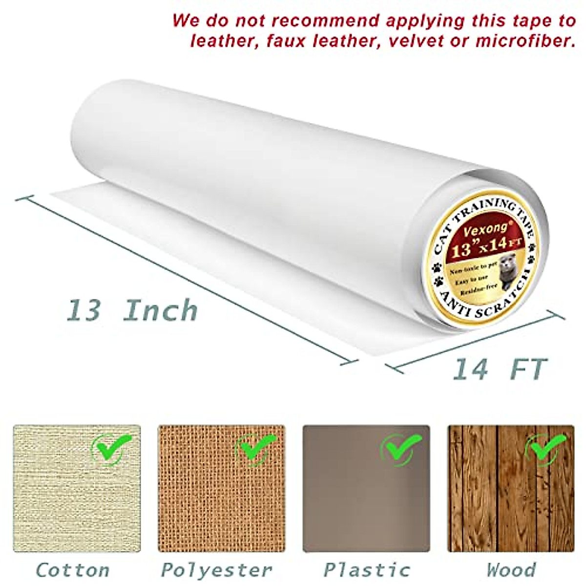 Vexong Cat Scratching Pads Deterrent Tape 13" x 14FT Furniture Protectors from Cats Transparent Self-Adhesive Pet Training Tape for Furniture Couch Door NOT for Leather…