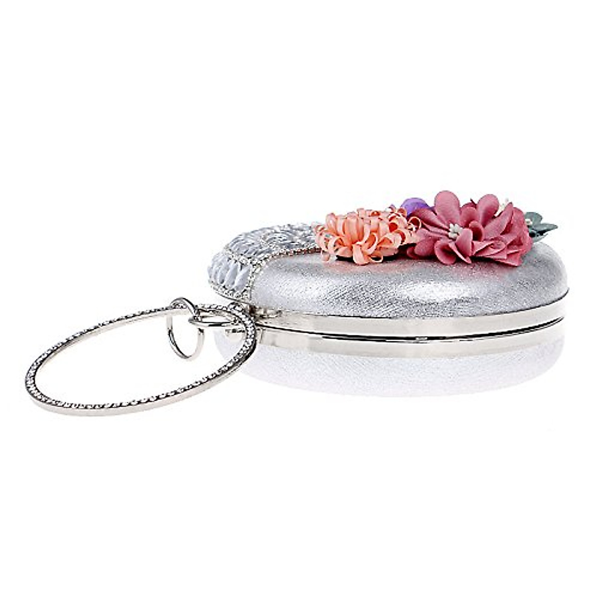 Womens Round Gorgeous Luxury Bling Evening Clutch Chain Bag with Flower Rhinestone Crystal Wedding Purse Bridal Prom Party Handbag Red