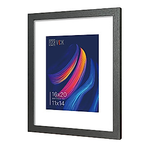 VCK 16x20 Picture Frame Set of 2 Display Pictures 11x14 with Mat or 16x20 Without Mat, Wall Gallery Poster Frames,Horizontal and Vertical Formats Black