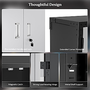 VINGLI 72'' Tall Garage Storage Cabinet, Metal Storage Cabinet with Wheels, Locking Doors and Adjustable Shelves (Black & Silver, 32''W x 16''D x 72''H)
