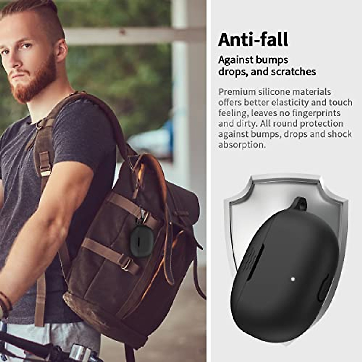 Woocon case for New Beats Studio Buds 2021, 5 in 1 Soft Silicone Accessories kit, Durable Shockproof Waterproof Protective Cover for Beats Studio Buds Earbuds with Keychain/Ring/Brush/Strap(Black)