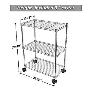 Simple Deluxe Heavy Duty 3-Shelf Shelving with Wheels, Adjustable Storage Units, Steel Organizer Wire Rack, Chrome