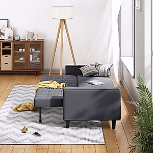 CECER Reversible Sleeper Sofa Bed with Cushion, Modern Pull Out Futon Couch Bed for Living Area, Big 2-in-1 Couch for Apartment, Office, Bedroom, Dark Grey