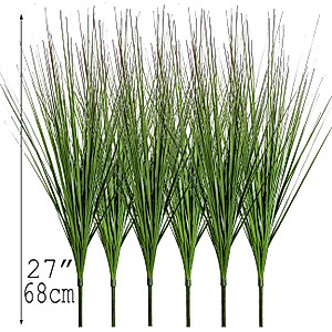 27" Artificial Plants Onion Grass Greenery Faux Fake Shrubs Plant Flowers Wheat Grass for House Home Indoor Outdoor Office Room Gardening Indoor Décor 6 Pack