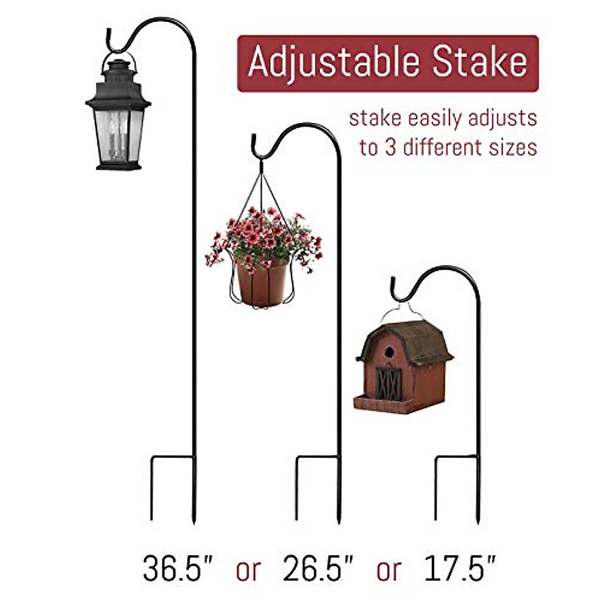 Sorbus® Shepherd's Hooks - Set of 4 Extendable Garden Planter Stakes for Bird Feeders, Outdoor Décor, Plants, Lights, Lanterns, Flower Baskets, and More! Heavy Duty - Up to 6.5 Lbs. (4 Pack)