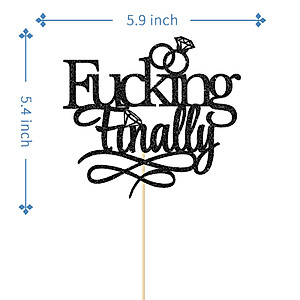 Fucking Finally Cake Topper - Funny Cake Topper for Wedding / Engagement / Bridal Shower Party Decorations - Finally Diamond Cake Decor - Black
