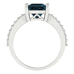 Clara Pucci 2.39ct Princess cut Custom Engraving Solitaire split shank London Blue Topaz Statement Art Deco Ring 14k White Gold SZ 9.5