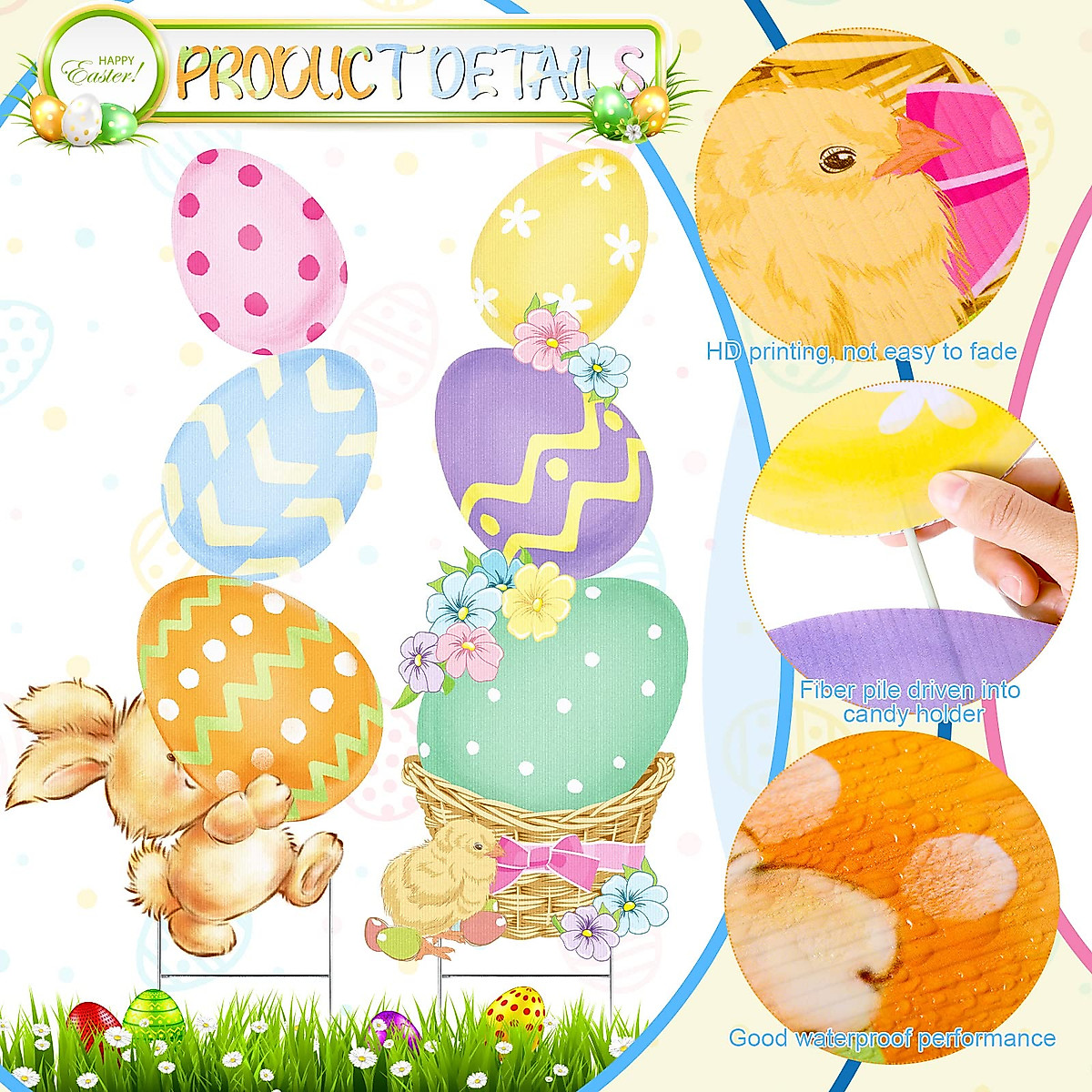 Easter Yard Signs with LED Lights 2 PCS Chick and Eggs Stake Signs Plastic Easter Egg Yard Decoration Large Easter Outdoor Sign Yard Lawn Bunny Decor for Easter Home Yard Lawn Party Outdoor Decoration