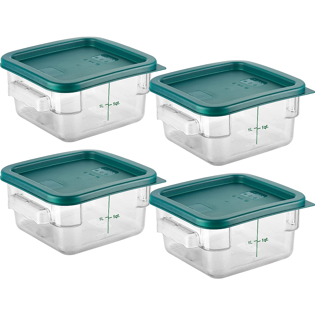 CURTA 4 Pack Food Storage Container with Green Lid - NSF Listed Commercial Grade in 2.0 Qt - Square, Clear, Polycarbonate
