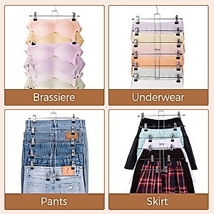 Tonswachic Pants Hangers with Clips - 6 Tiers Skirt Hangers - 3 Pack Pants Hangers Space Saving - Closet Organizer and Storage for Jeans Leggings Shorts (3 Pack with Extra One Purse Hanger Organizer)