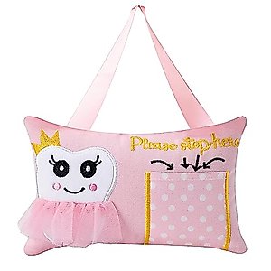 free-space Tooth Fairy Pink Ballerina Embroidered Tooth Fairy Pillow with Pocket Kids Keepsake Gift (Pink)