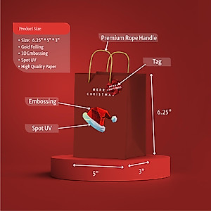 easykart labels 12 Pack 6" Small Christmas Gift Bags, Foiled & Laminated Holiday Gift Bags,(6 Designs - 2 PCs Each) for Gift Wrapping Christmas Party Decorations