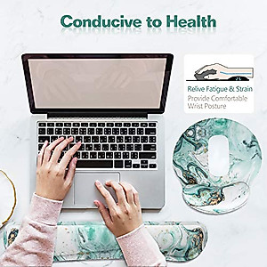MoKo Keyboard Wrist Rest Pad and Mouse Pad Wrist Support, Ergonomic Raised Memory Foam, Non Slip PU Rubber Base [Pain Relief] for Office, Computer, Laptop, Typist, Gamer - Marble Green
