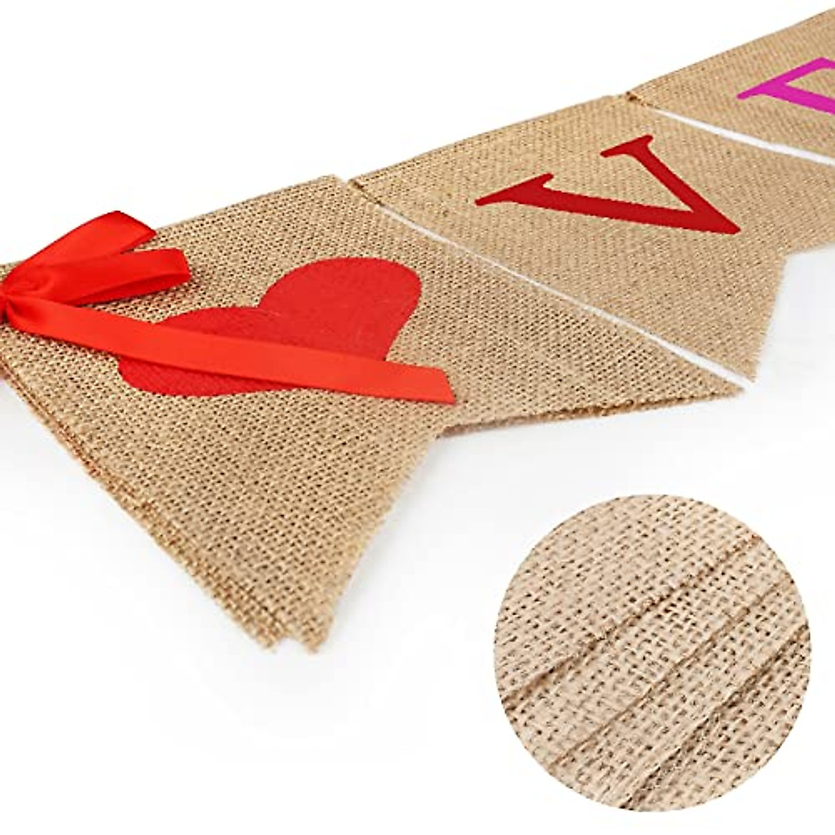 Valentines Day Decor, Love Burlap Banner Valentines Decorations 28 Pcs Felt Heart Garland Banner Hanging Heart Garland Rustic Valentine Décor for Home Mantle Fireplace Wall