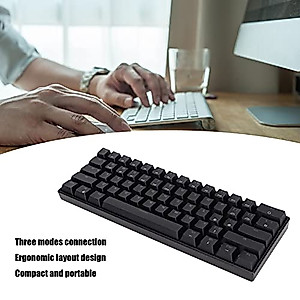 Kafuty-1 Mechanical Gaming Keyboard 60%, 61 Keys Backlit Mini Ergonomic Wireless/Wired Bluetooth Keyboard, for PS4 PC Mac Gamer, Typist, Travel (Black Shaft)