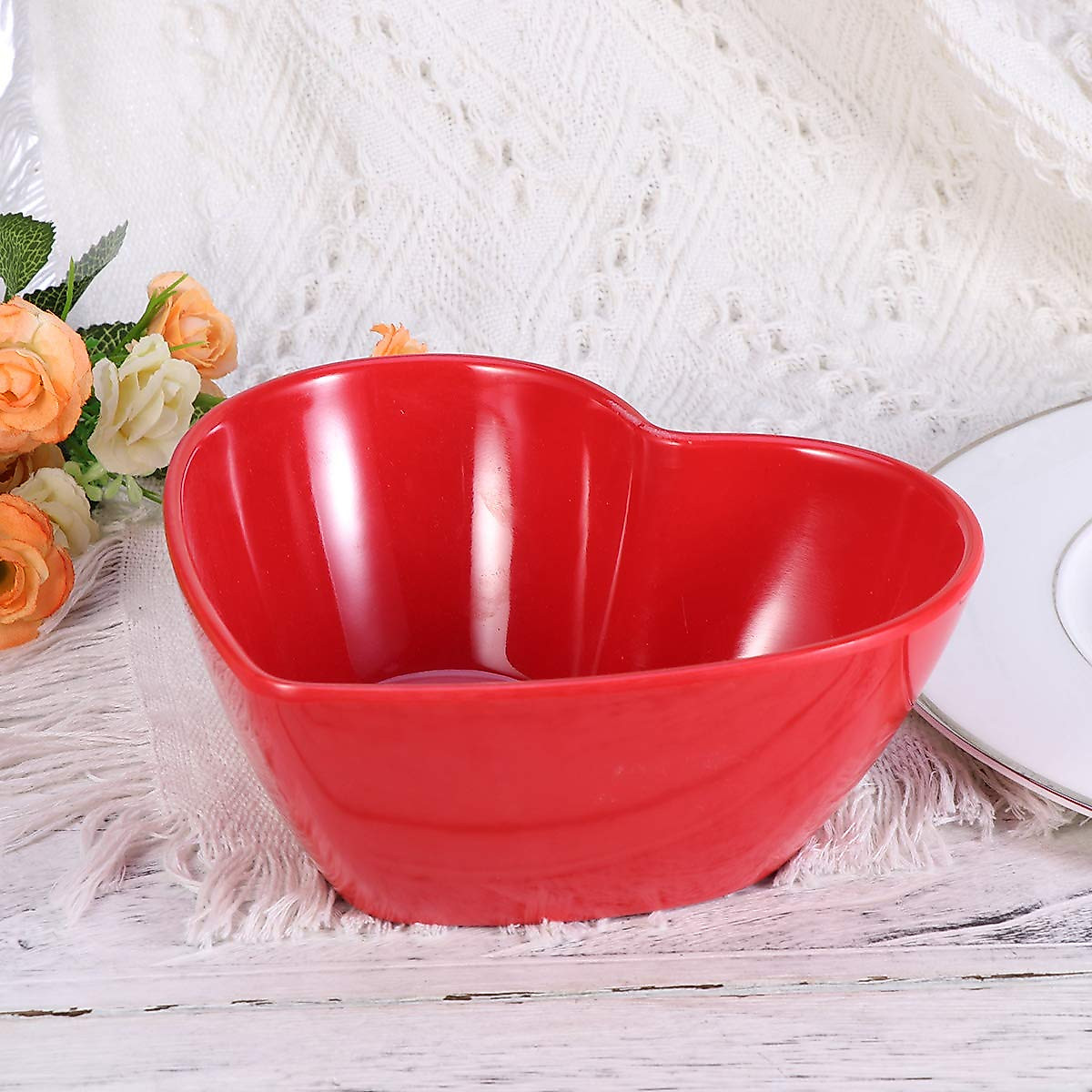 BSETONZON 1pc Heart Shaped Salad Bowl/Cereal Bowls/Soup Bowls/Small Rotating Pot Dish for Household Party (Red)