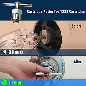 Shower Cartridge for 1222 & 1222B, with Puller and Retainer Clip, Bath Valve Replacement Tub Shower Parts Repair Kit, One Handle Bathtub Faucet Rebuild Kit with Removal Tool