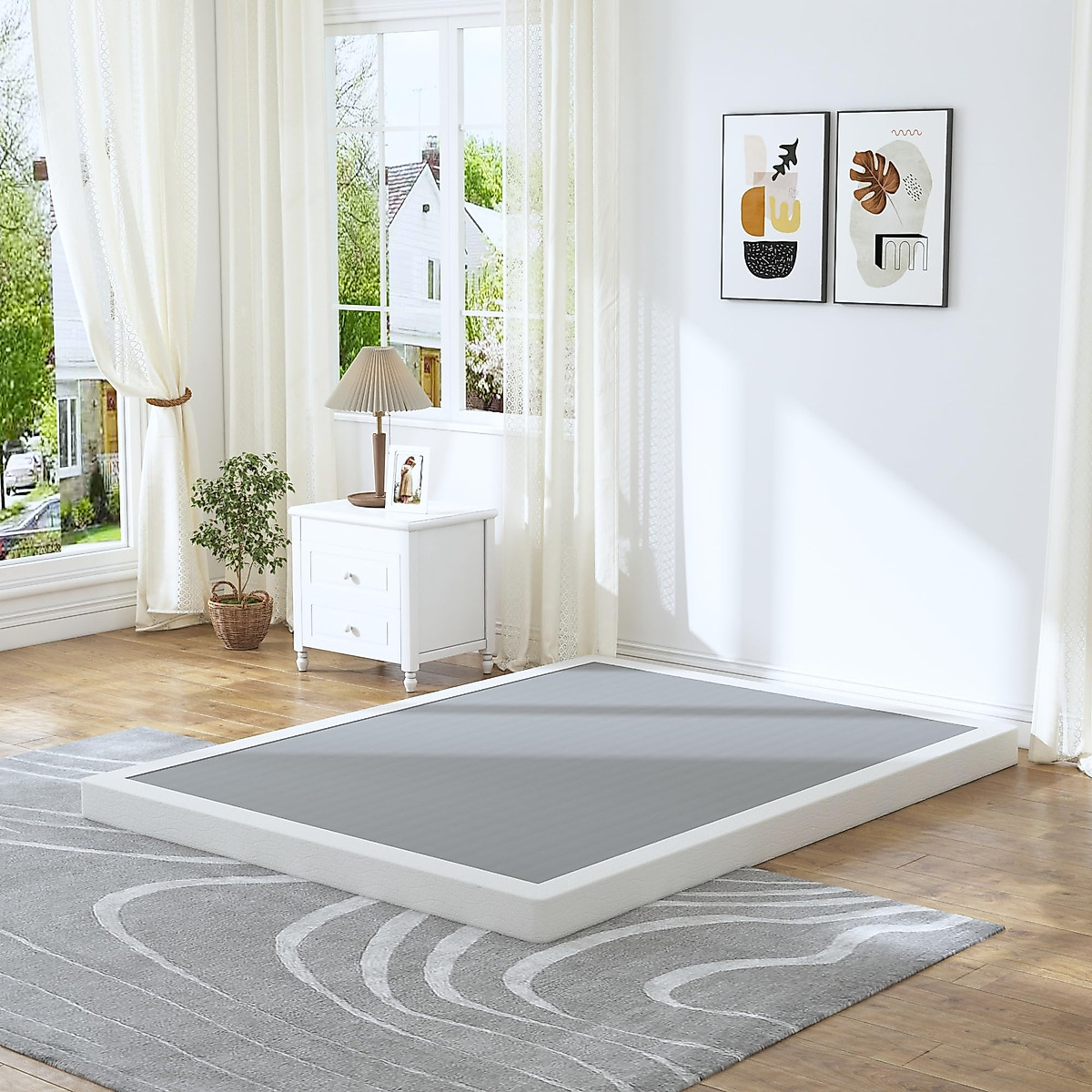 HOBINCHE Full Box Spring 3 Inch, Low Profile Box Spring for Full Bed, Heavy Duty Mattress Foundation,Metal Bed Base with Fabric Cover/Non-Slip/Easy Assembly