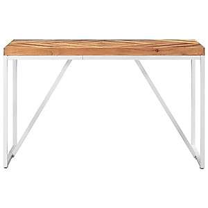 GOLINPEILO Dining Table Solid Acacia and Mango Wood, Kitchen Table of 47.2" x 23.6" x 29.9", Rectangular Dining Table, Industrial Design, with White Powder-Coated Steel Legs -AA