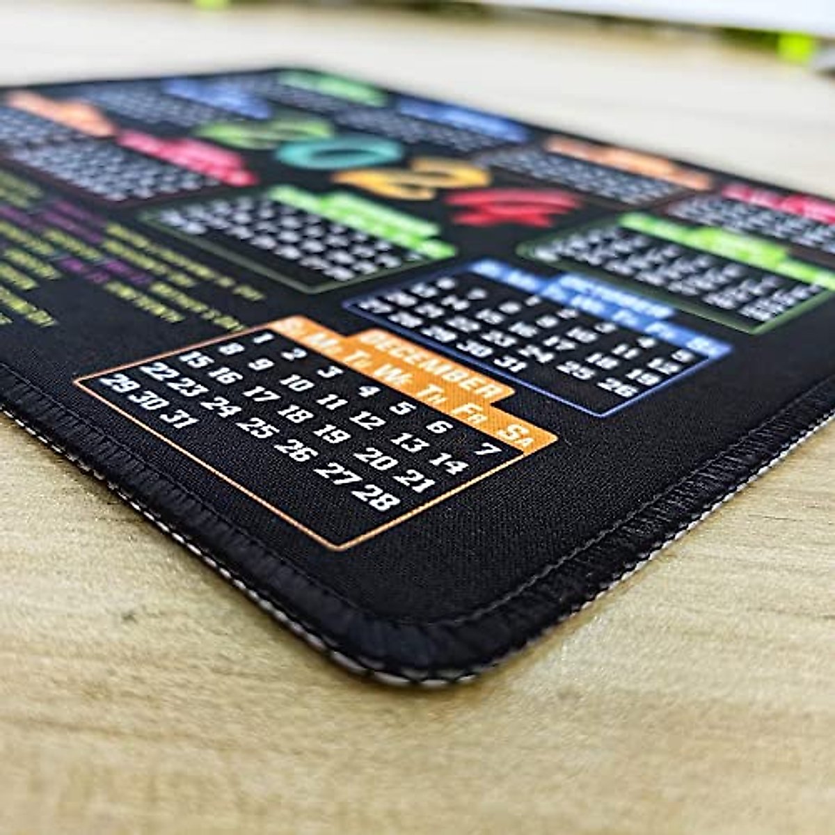 Mouse Pad with Stitched Edge, Computer Mouse Pad with Non-Slip Rubber Base, Mouse Pads for Computers Laptop Mouse 9.6x7.9x0.1 inch (2024 Calendar Black)