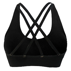 AKAMC Women's Medium Support Cross Back Wirefree Removable Cups Yoga Sport Bras, Pack of 3, Black/White/Grey,Large