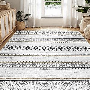 BESTSWEETIE 8x10 Area Rug for Living Room Washable Rug Moroccan Farmhouse Neutral Geometric Soft Low Pile Non-Slip Water Repellent Rug for Dining Room Bedroom Black/Brown/Navy