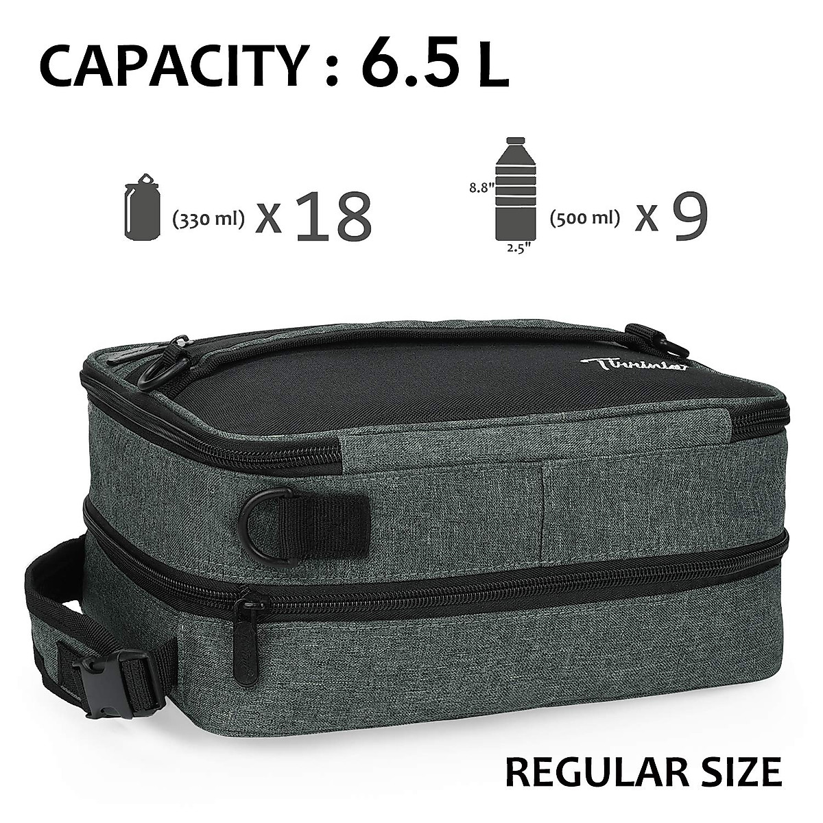 Expandable Insulated Lunch Bag, Leakproof Flat Lunch Cooler Tote with Shoulder Strap for Men and Women, Suitable for Work & Office by Tirrinia, Charcoal