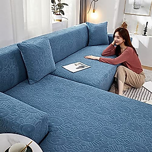 OQOPO Stretch Sectional Sofa Cover Thick 1 2 3 4 5 Seater Sofa Cover Set,Pet Sofa Covers for L Shaped Furniture,Couch Covers for Dogs Recliner Sofas,Blue a,4 Seater+4 Seater