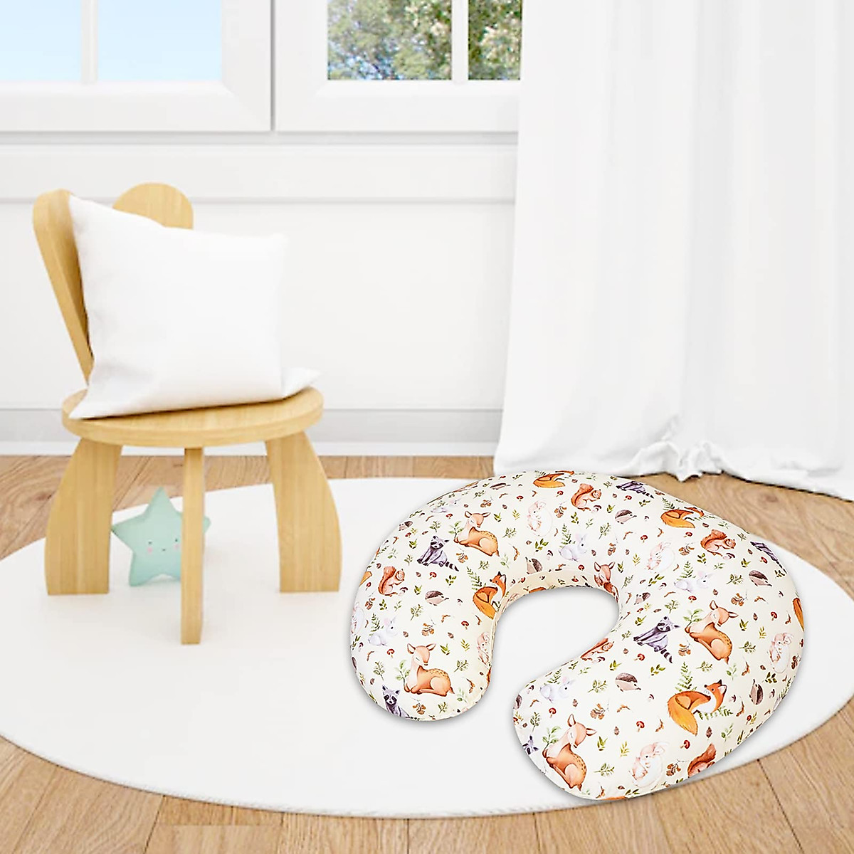 Jundetye Nursing Pillow Cover and Baby Lounger Cover for Girls Boys, Soft Comfortable Stretchy Removable Slipcover, Watercolor Animal