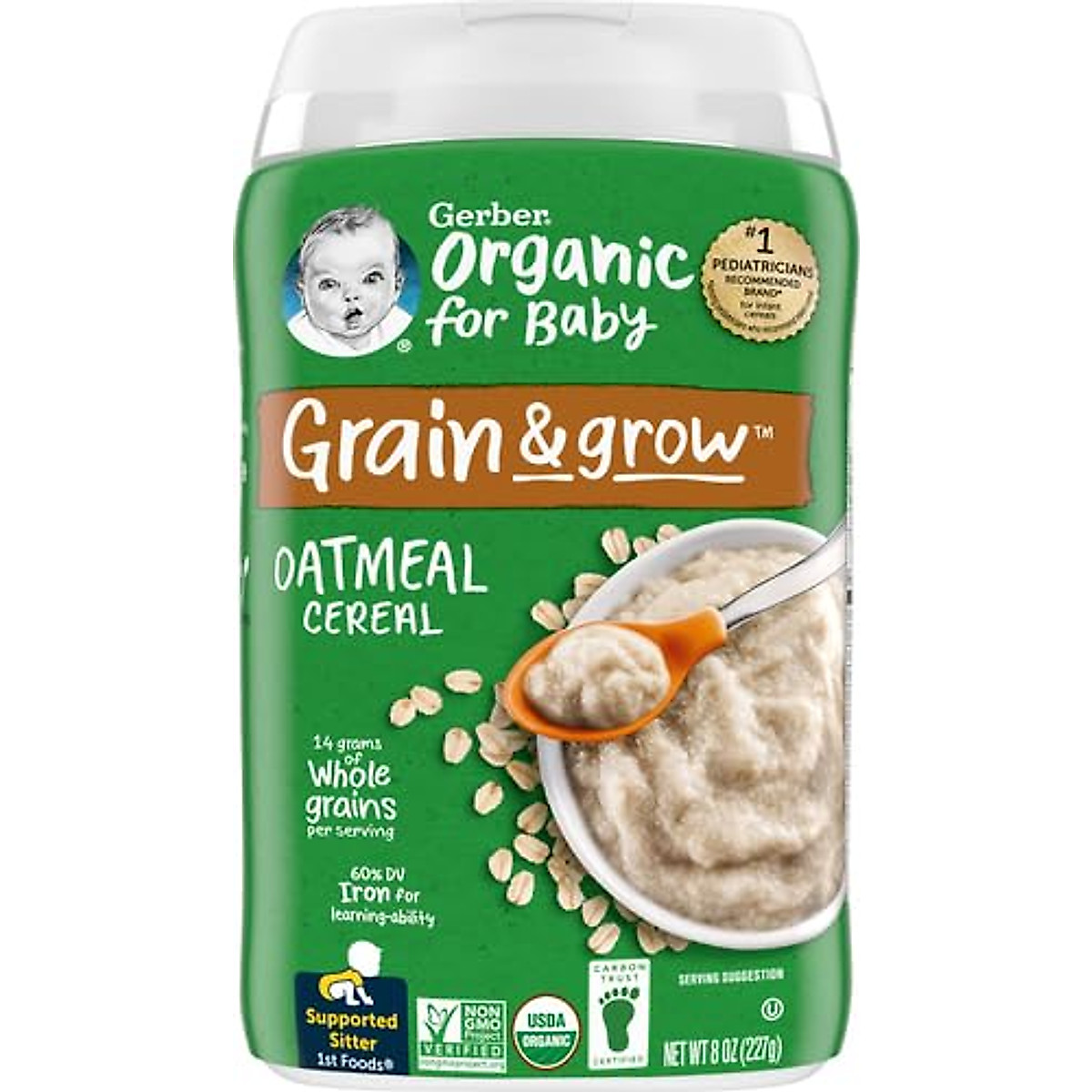 Gerber Baby Cereal Organic 1st Foods, Grain & Grow, Oatmeal, 8 Ounces