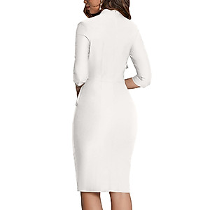 MUXXN Ladies 3/4 Sleeves Knee Length Mock Neck Formal Wear to Work Pencil Dress Off White M