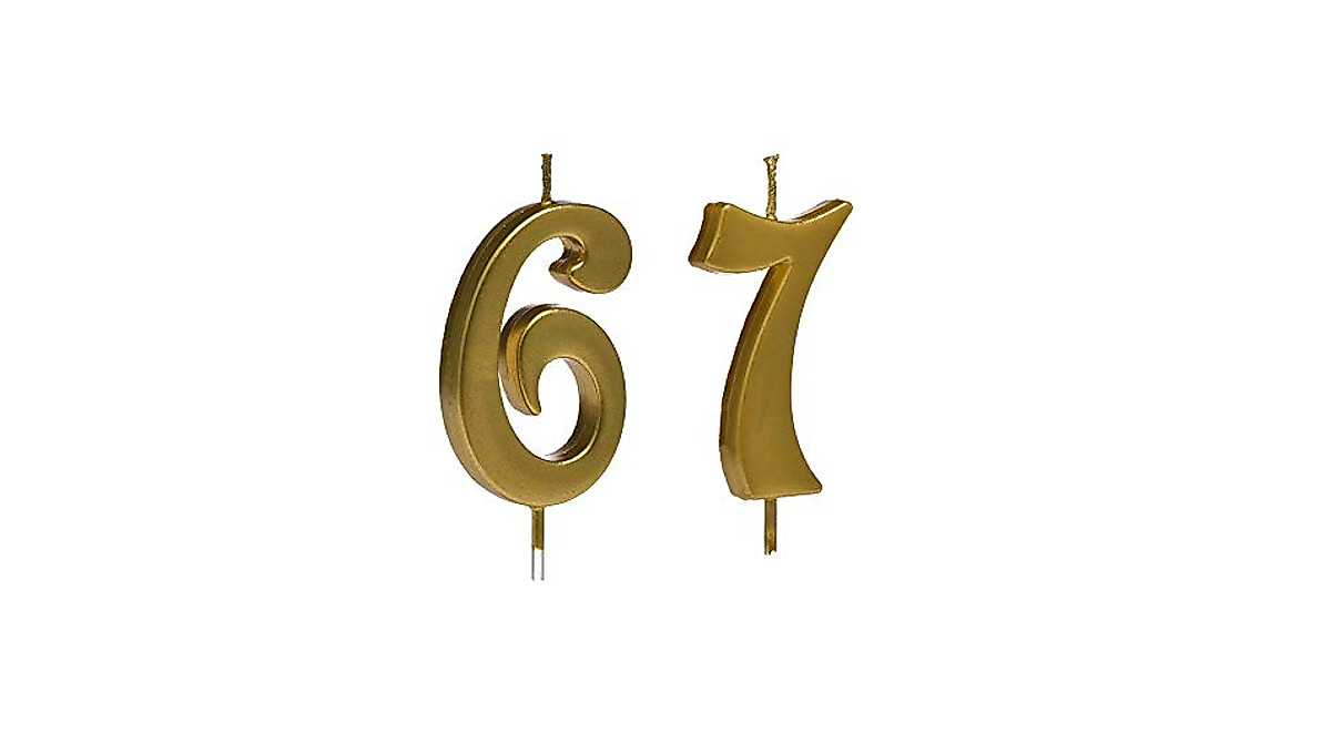Celebrate 67th Birthday with Gold Number 67 Candles | Elegant Cake Topper