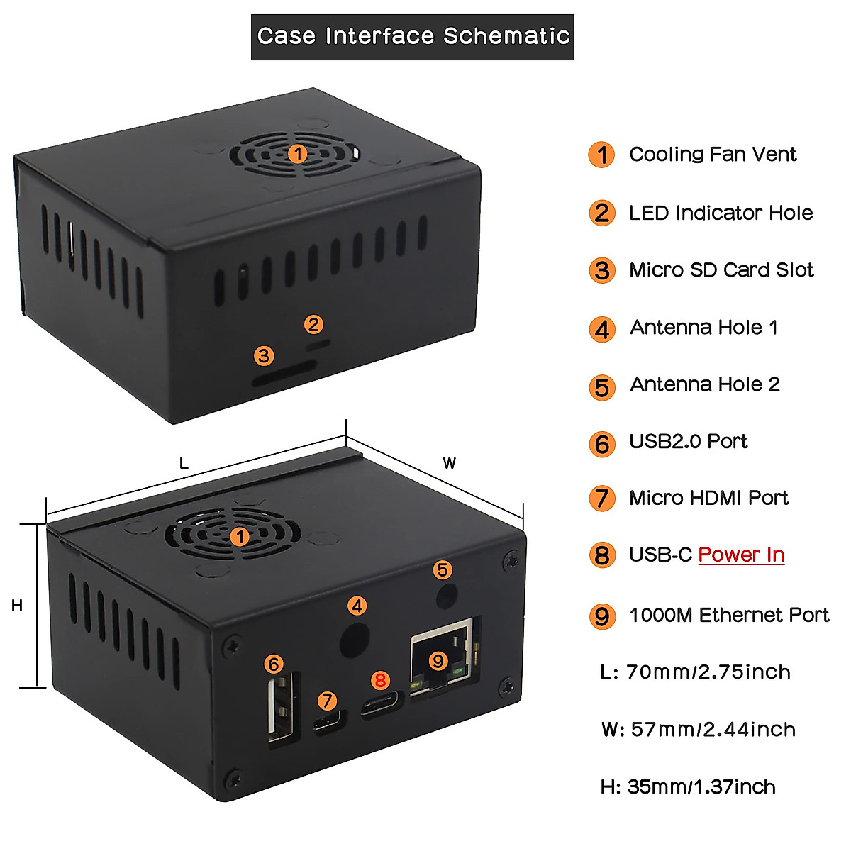 eleUniverse Orange Pi Zero 2 Case N500, Metal Case with 5V 3010 Cooling Fan and 4pcs Aluminum Heatsinks & Antenna