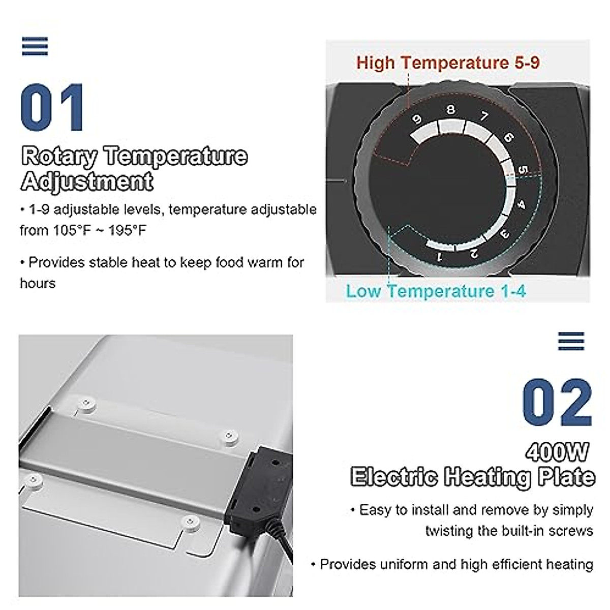 THXSUN Electric Chafing Dish Buffet Set, 9QT Stainless Steel Chaffing Dishes, 400W Buffet Servers and Warmers with Glass Lid, 9 Heating Levels, Food Warmers Chafers for Party Catering (1/1 Full Size)