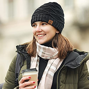 URECOVER Winter Beanie Hats for Men - Black Unisex Slouchy Knit Fleece Cap for Women, Toboggan Hat Christmas Stocking Stuffers Birthday Gifts for Men Women