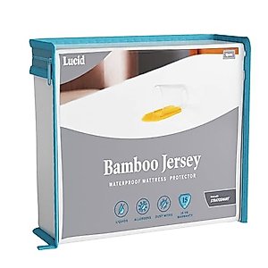 LUCID Premium Rayon from Bamboo Jersey Mattress Protector - Ultra Soft - Waterproof -White Twin