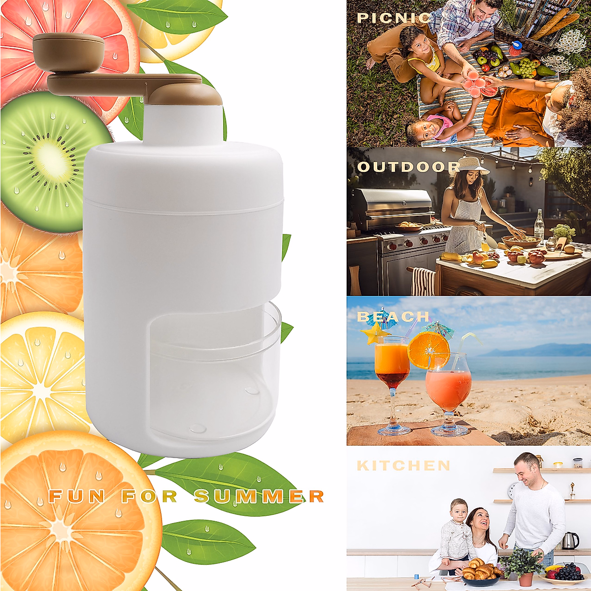 Ice Shaver, snow cone maker, portable crushed shaved ice machine, hand crank,manual ice crusher, small countertop grinder for home use,for kids, free Ice Cube Trays, BPA Free,white