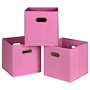 DABEACT Fabric Cubes Storage Containers ,Foldable Storage Bins Cubes Organizer Baskets with Dual Handles for Shelf Closet Set of 3,(Pink)