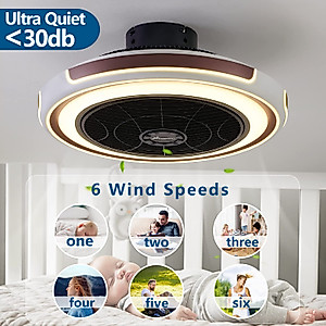 HuixuTe 21" Modern Ceiling Fan with Light Remote Control, 3 Colors 6 Speeds Coffee Bladeless Ceiling Fan, Low Profile Fush Mount Ceiling Fan with Light for Bedroom Living Room