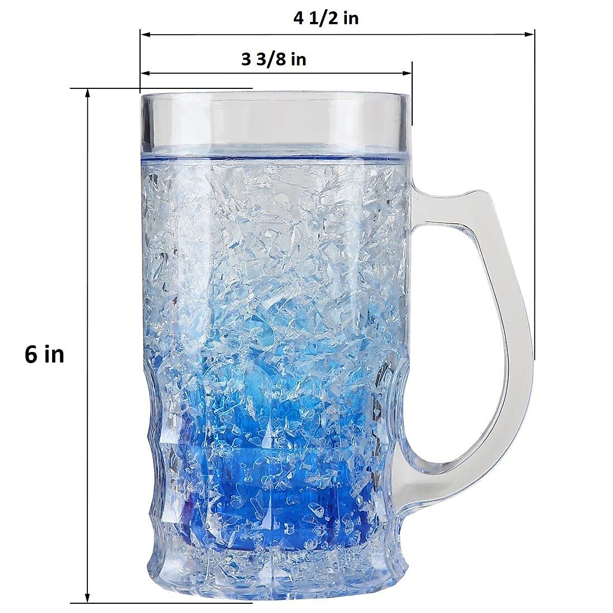 Lily's Home Insulated Double Wall Gel-Filled Acrylic Frosted Freezer Beer Glasses, Great for Enjoying Brews at BBQs and Parties, Clear with Assorted Color Bases (14 oz. Each, Set of 4) - Mug Shape