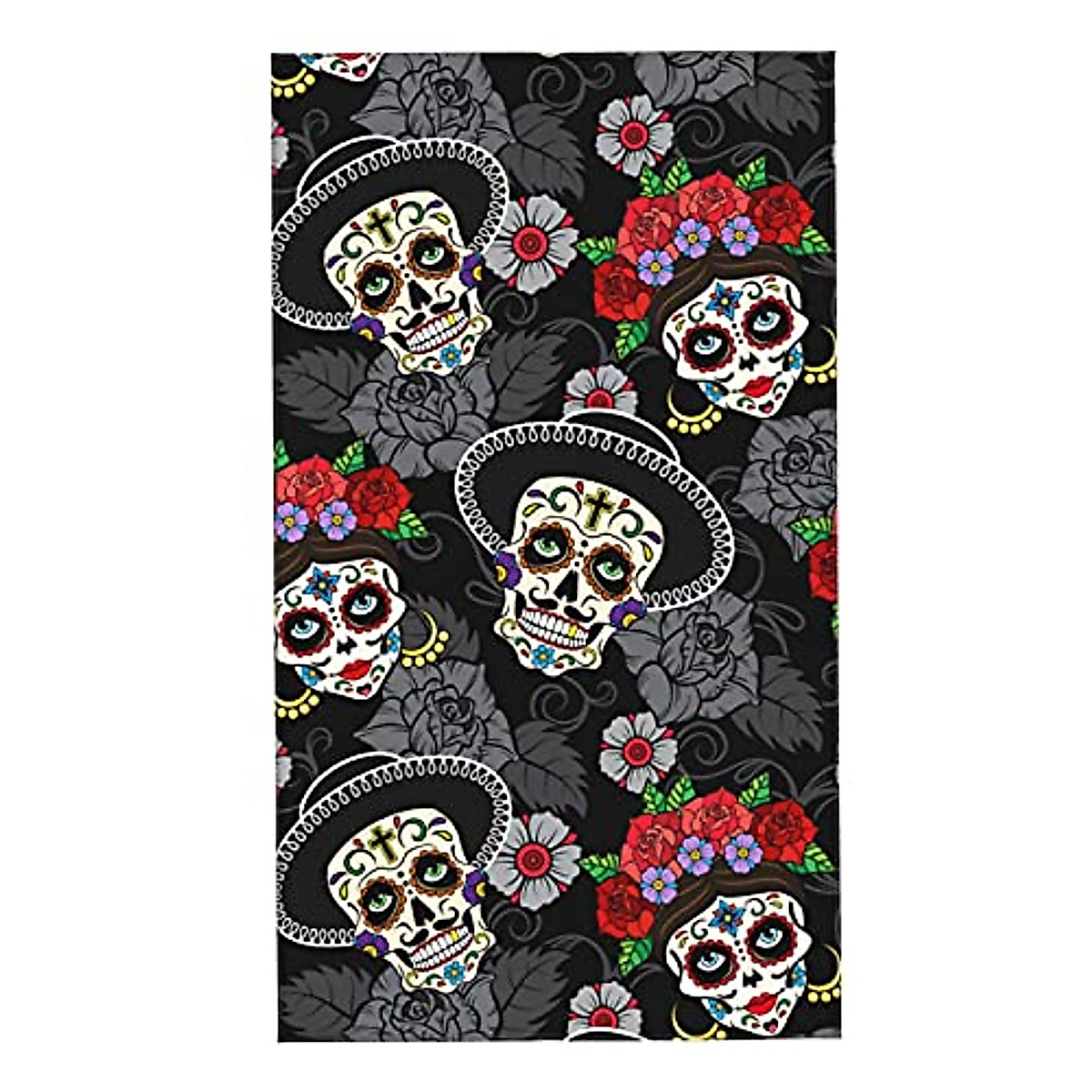 Perinsto Sugar Skulls Hand Towel Day of The Dead Decorative Fingertip Towels Multipurpose for Bathroom Kitchen Gym and Spa, 27.5" X 15.7"