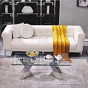 Anewsun Modern Coffee Table, Clear Glass Living Room Coffee Table with Silver Geometric Base