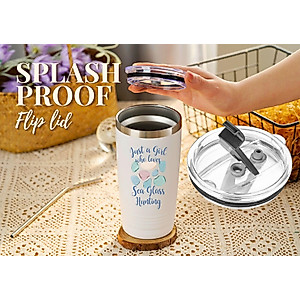 Onebttl Sea Glass Collector Gifts for Women, Tumbler Travel Coffee Mug, Stainless Steel Insulated with Lid 20oz/590ml