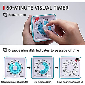 Yunbaoit Visual Analog Timer,Silent Countdown Clock, Time Management Tool for Kids and Adults (LightBlue)