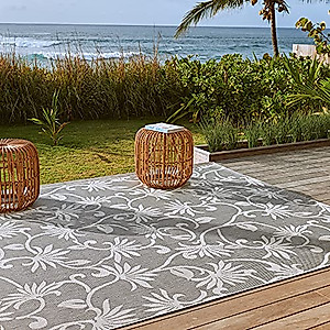 Gertmenian Indoor Outdoor Rugs by Reyn Spooner | Tropical Rugs for Deck, Patio, Poolside & Mudroom | Washable, Stain & UV Resistant Carpet | 6x9 Medium, Floral Vines Gray Cream, 46679