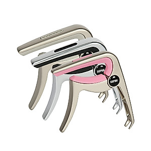 Guitar Capo 3-in-1: Acoustic & Electric Capo, Guitar Pin Puller, Pick Holder - Hidden Spring Design, Trapezoid Silicone Rubber Pad, Superior Zinc Alloy (Pink)