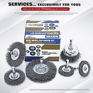 HOYIN 6Piece Drill Wire Wheel Cup Brush Set,0.010in Coarse Crimped ,Thicken Face Width with1/4In Hex Shank