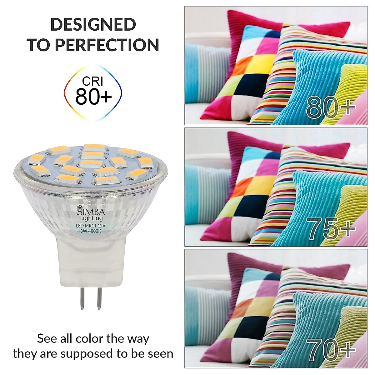 Simba Lighting LED MR11 Flood Light Bulbs (4 Pack) 12V 3W 20W Halogen Replacement 2-Pin 240lm for Landscape, Accent, Track Lights, and Christmas Tree Fiber Optics, GU4 Bi-Pin Base, 4000K Natural White